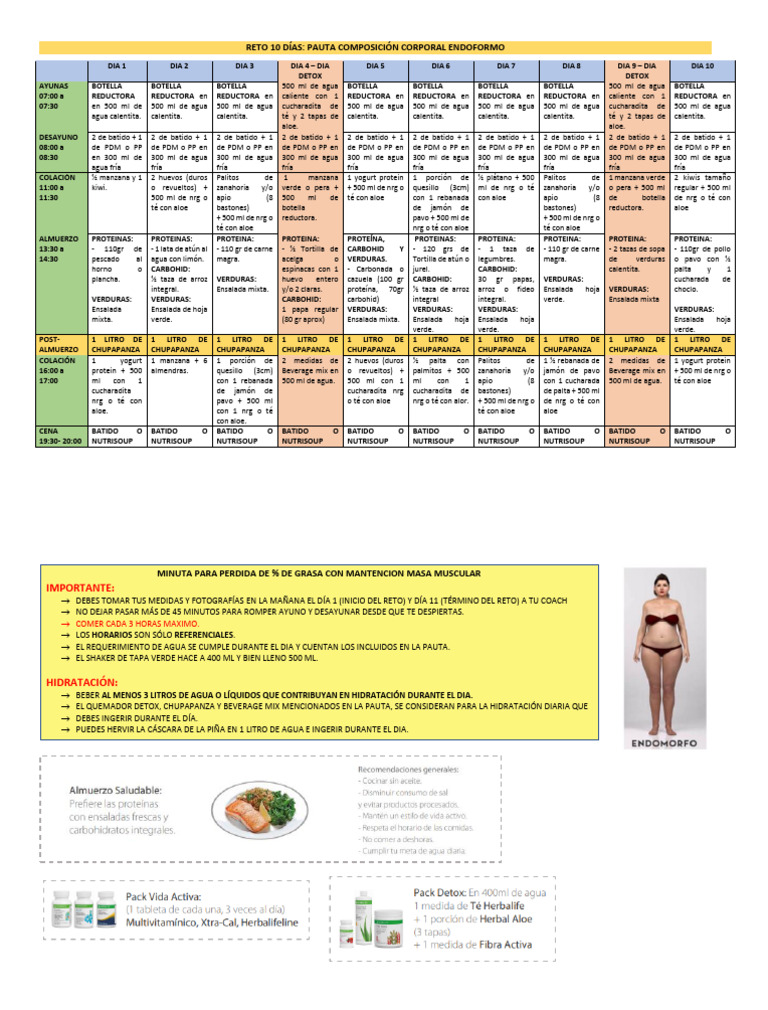 Reto 10 Días - Pauta Composición Corporal Endomorfo | PDF | Cocina ...