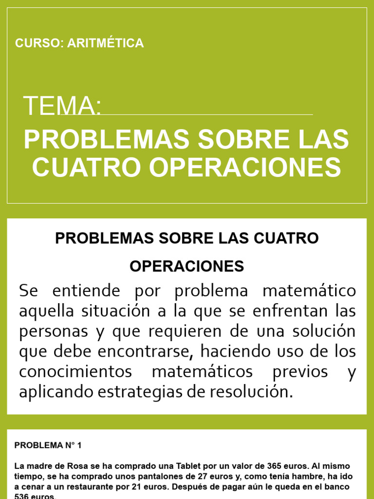 Aritmetica - Problemas Sobre Las Cuatro Operaciones Fundamentales ...