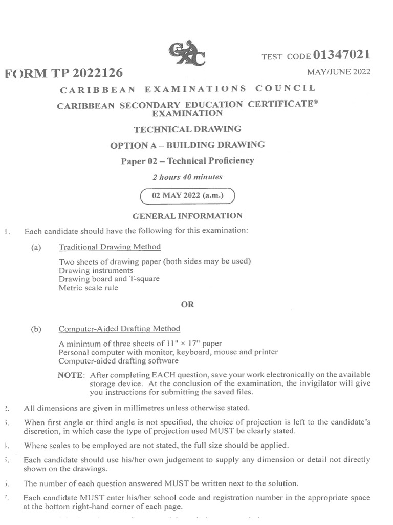 Technical Drawing Option A Building Drawing Paper 02 MAY 2022 | PDF