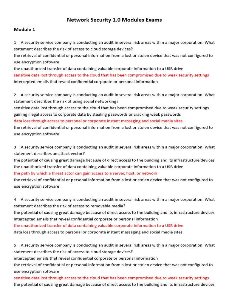 Network Security Modules 1 to 10 小考解答 | PDF | Radius | Security