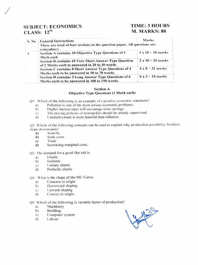 Class 12 Economics Question Paper 2024 | PDF | Elasticity (Economics ...