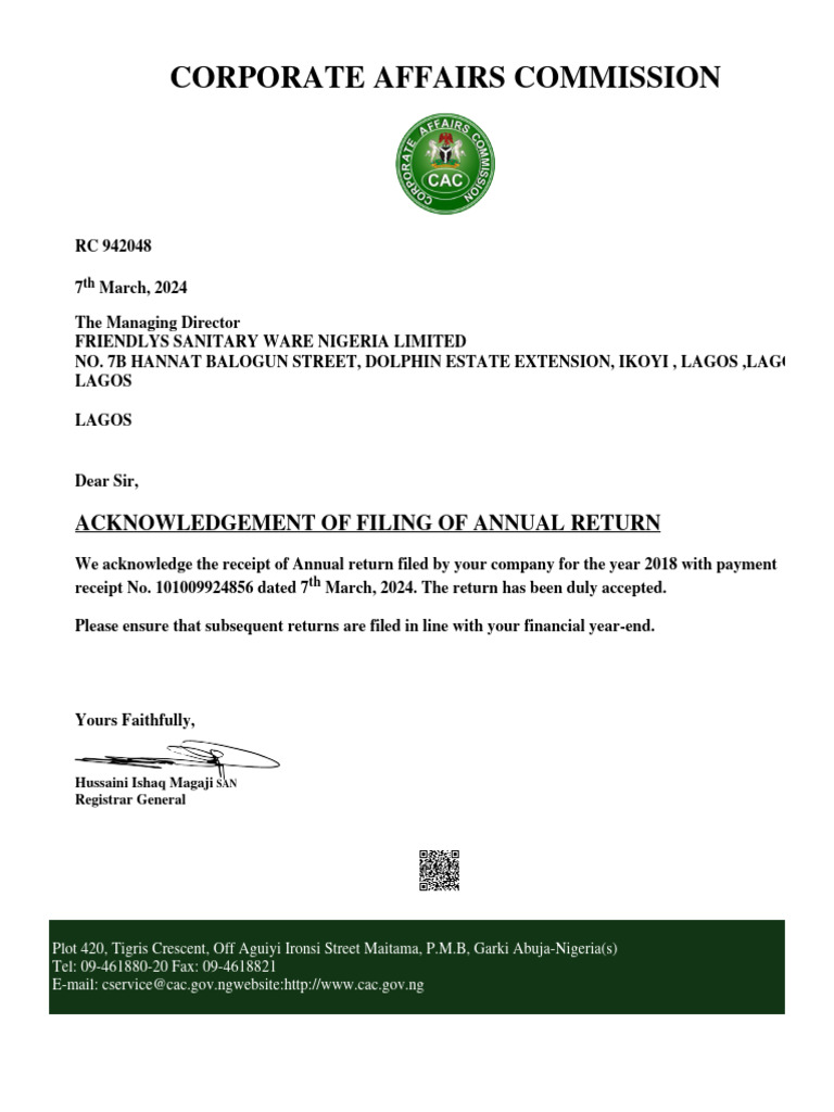 Acknowledgment of Annual Return Filing | PDF | Business | Finance & Money Management