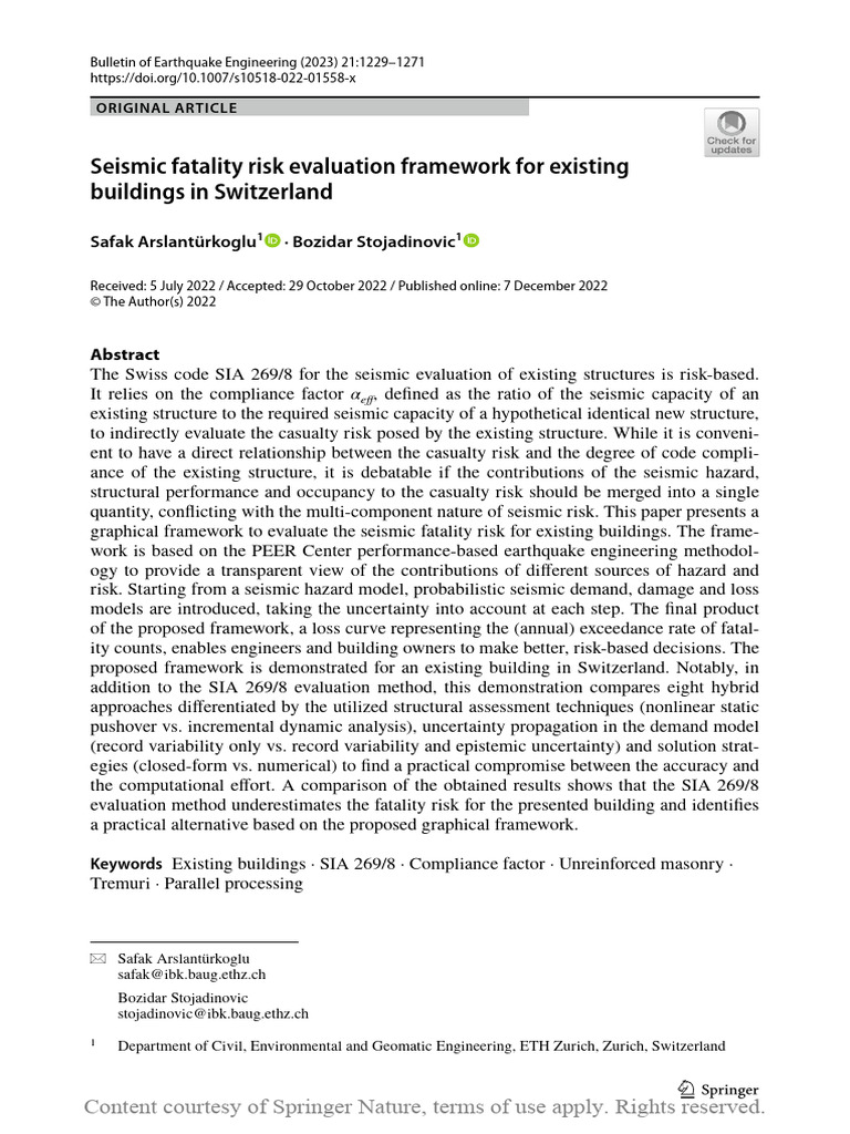 Seismic Fatality Risk Evaluation Framework For Exi | PDF | Risk ...