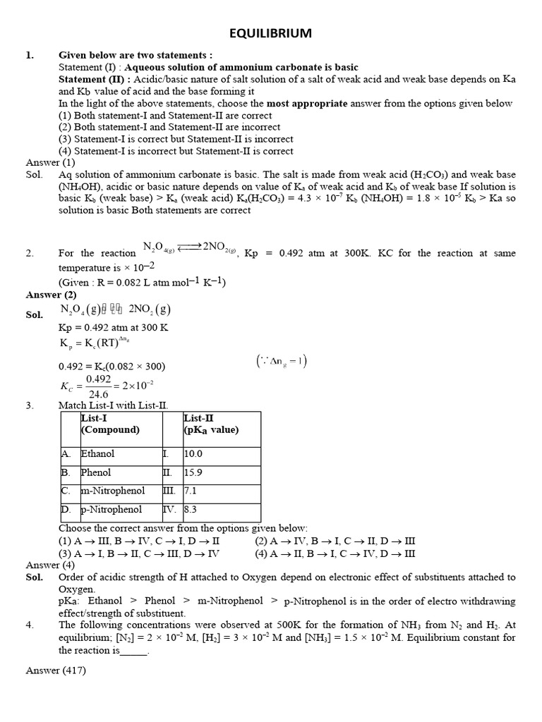 Equilibrium Chemistry Concepts and Calculations | PDF | Acid ...