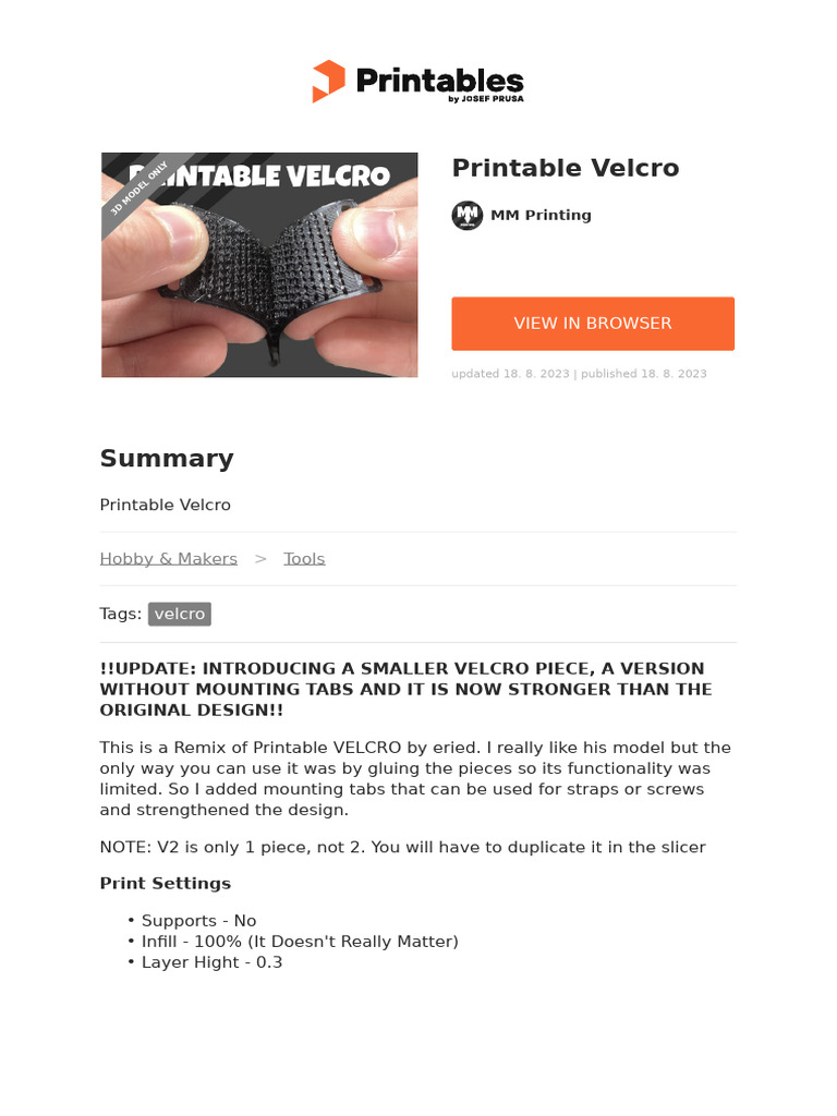 Upgraded Printable Velcro Design | PDF