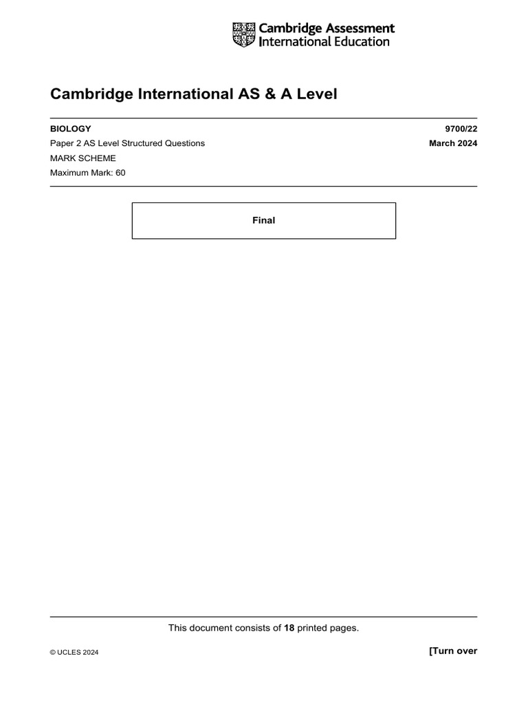 Cambridge International AS & A Level: Biology 9700/22 March 2024 | PDF ...