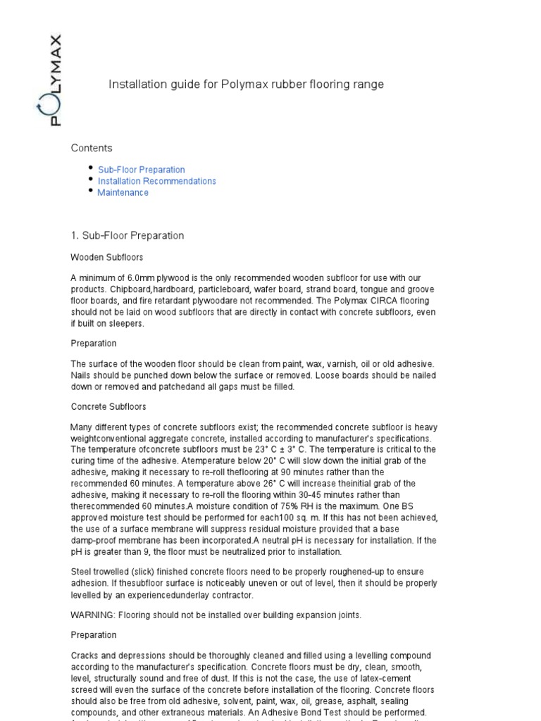 Polymax Rubber Flooring Install Guide | PDF | Flooring | Adhesive