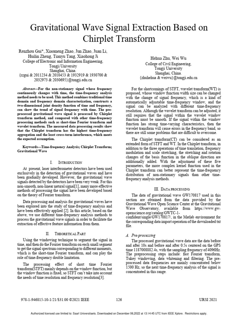 Gravitational Wave Signal Extraction Based On Chirplet Transform | PDF ...