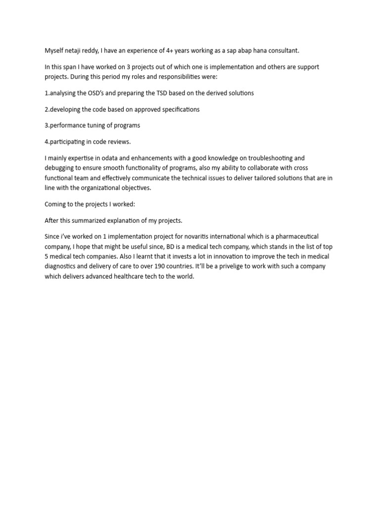 Myself Introduction For Sap Abap Pdf Business 7734