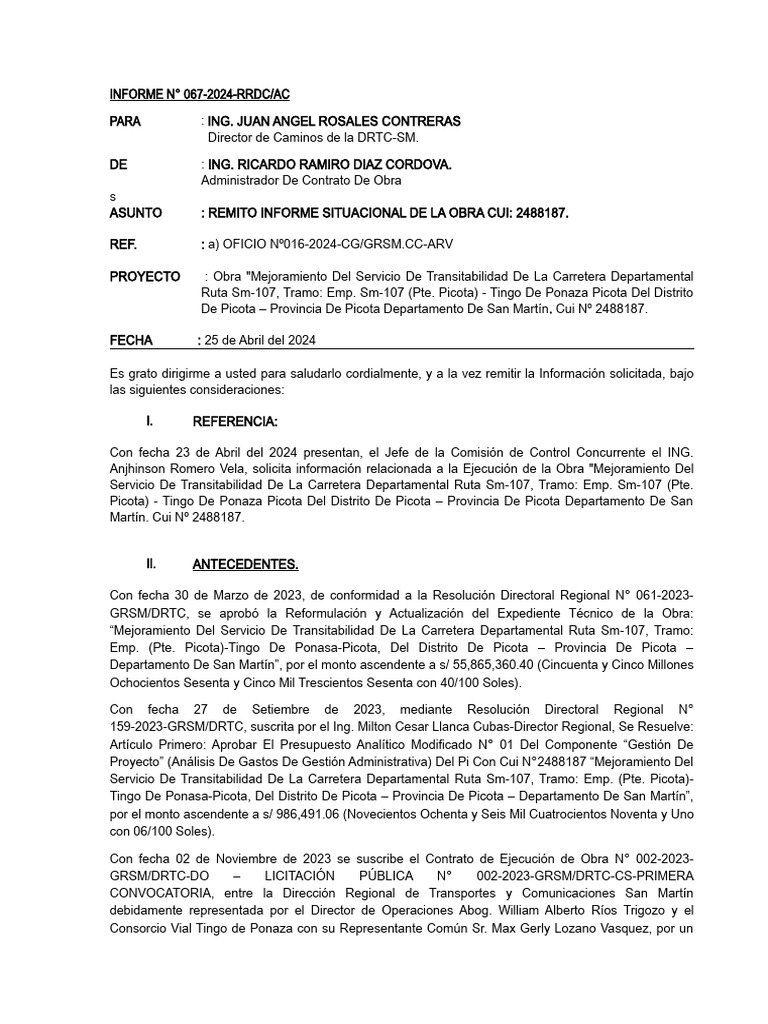 Informe Nº067. Remito Informacion Solicitada A Contraloria | PDF ...