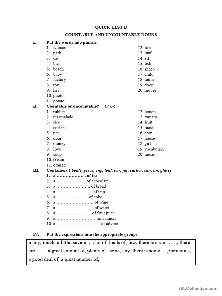 Countable, Uncountable, Plural, How Many, How Much, Little, Few ...