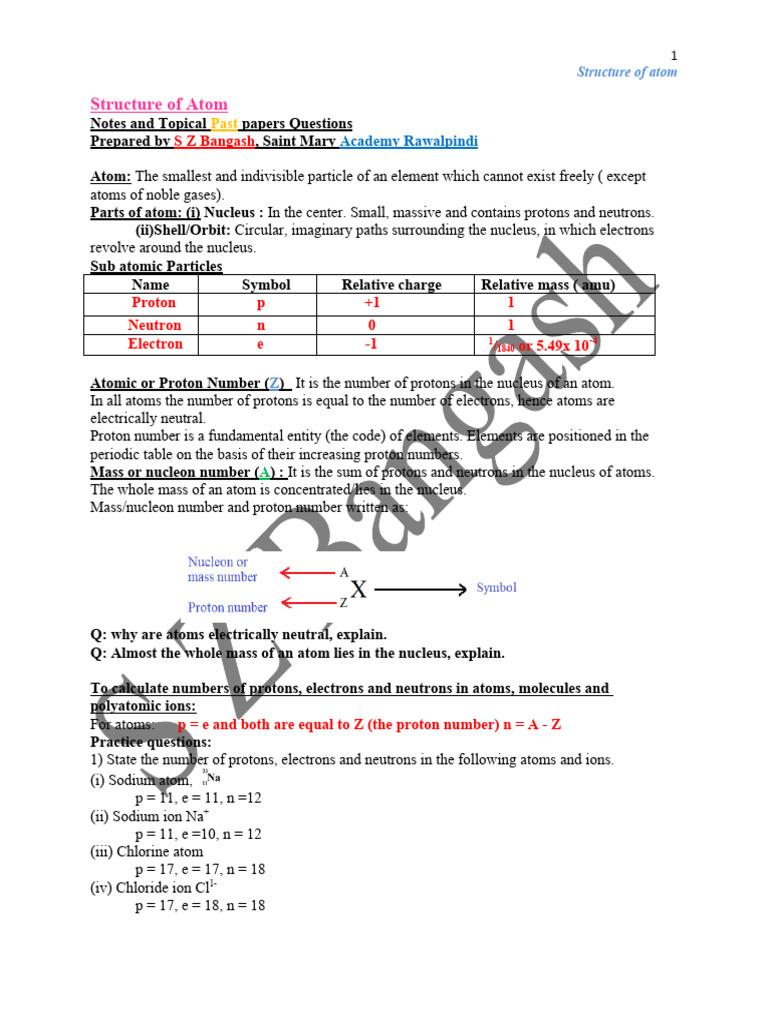O-Level Atomic ST Notes | PDF | Atoms | Atomic Nucleus
