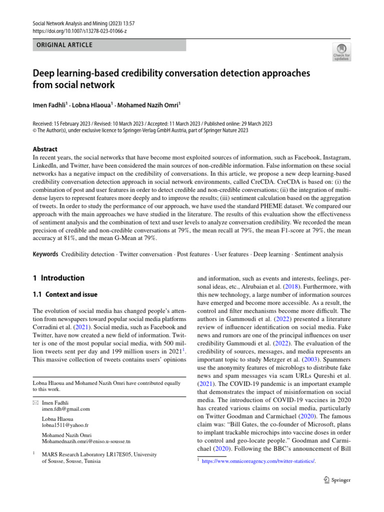 Deep Learning Based Credibility Conversation Detection Approaches From Social Network | PDF ...