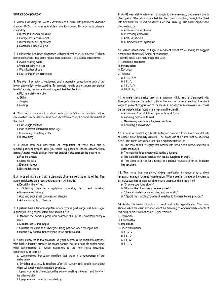 Cardio Questions | PDF | Shock (Circulatory) | Blood Pressure