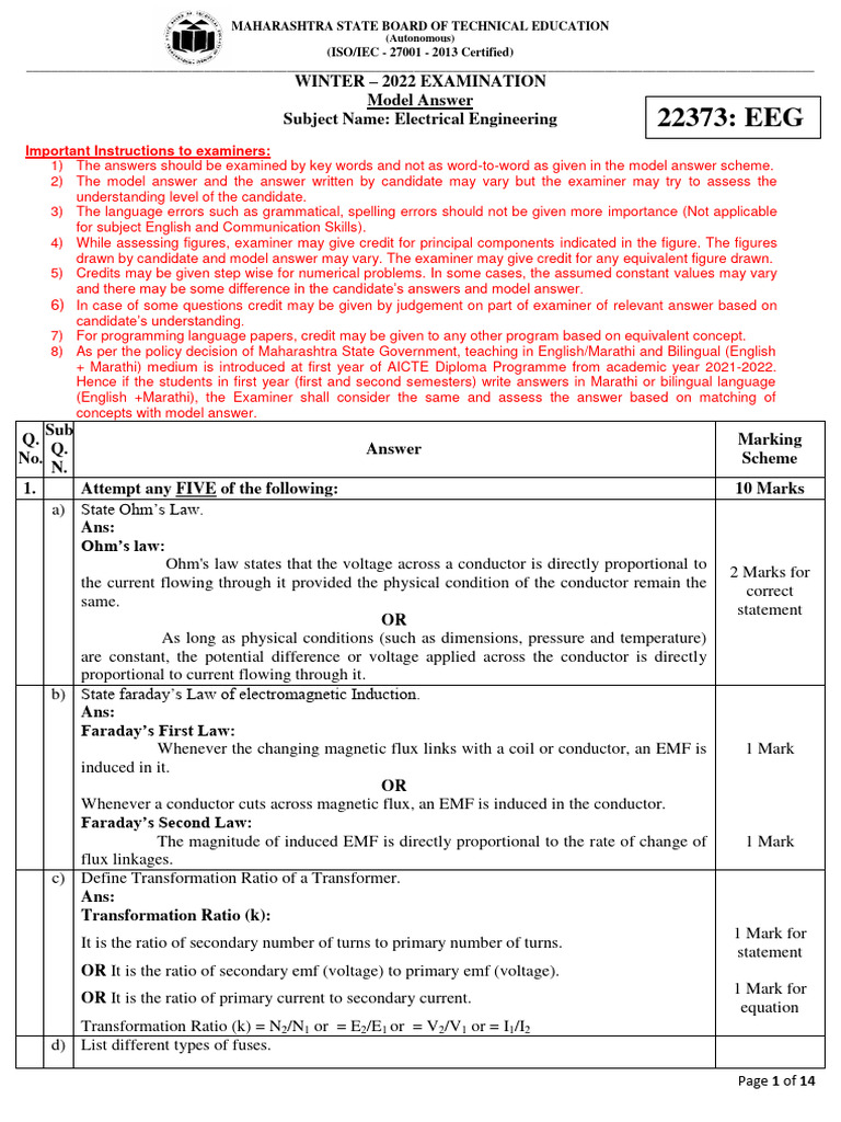 2022 Winter Model Answer Paper (Msbte Study Resources) | PDF | Electric ...