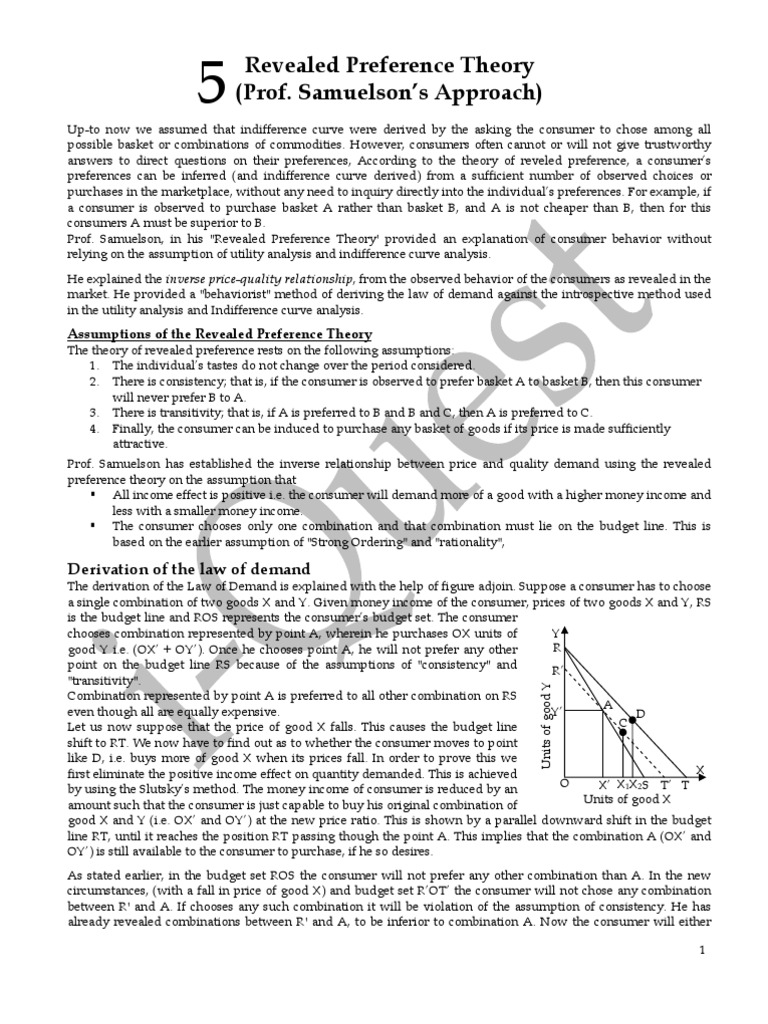Revealed Preference Theory | PDF | Price Elasticity Of Demand | Demand