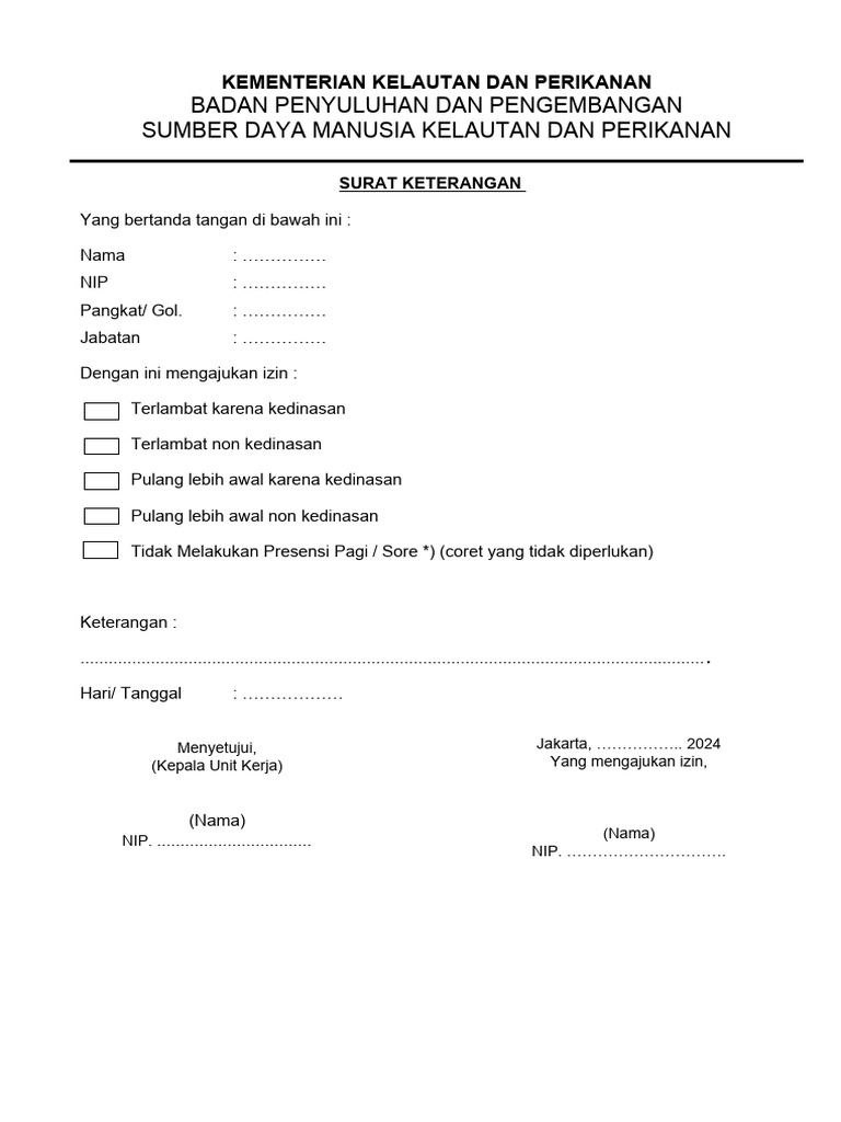 Format Surat Keterangan Terkait Presensi | PDF | Game & Aktivitas