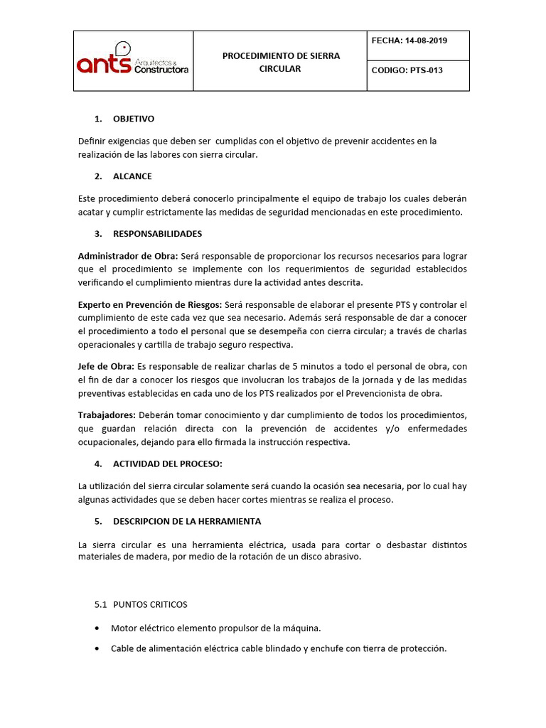 Procedimiento de Uso de Sierra Circular | PDF | Herramientas | Motores
