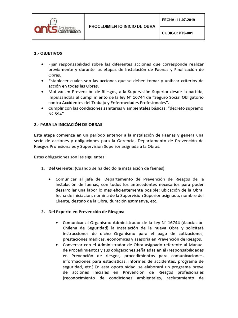 Procedimiento para Inicio de Obra | PDF | Regulación