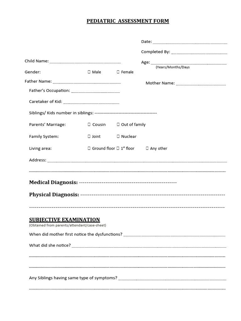Pediatric Assessment Form - S23 | Download Free PDF | Anatomical Terms ...