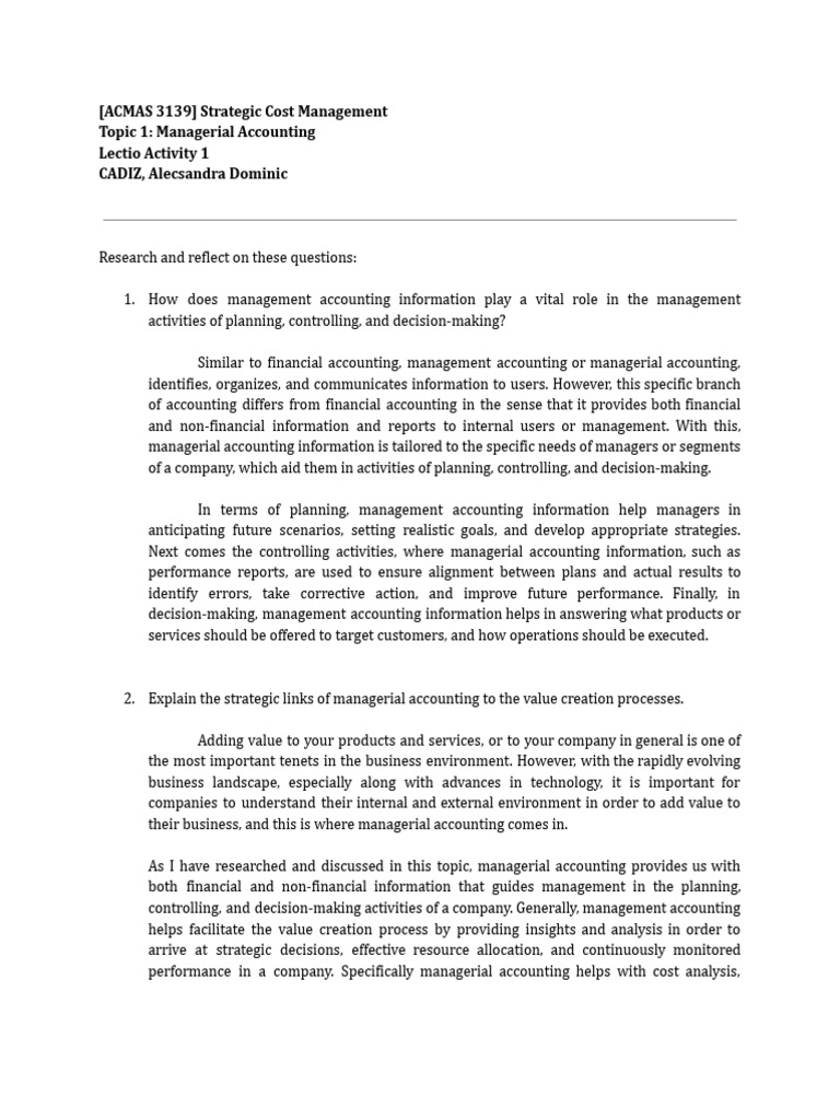CADIZ, Alecsandra Dominic - (ACMAS 3139) Topic 1 Lectio Activity 1 ...
