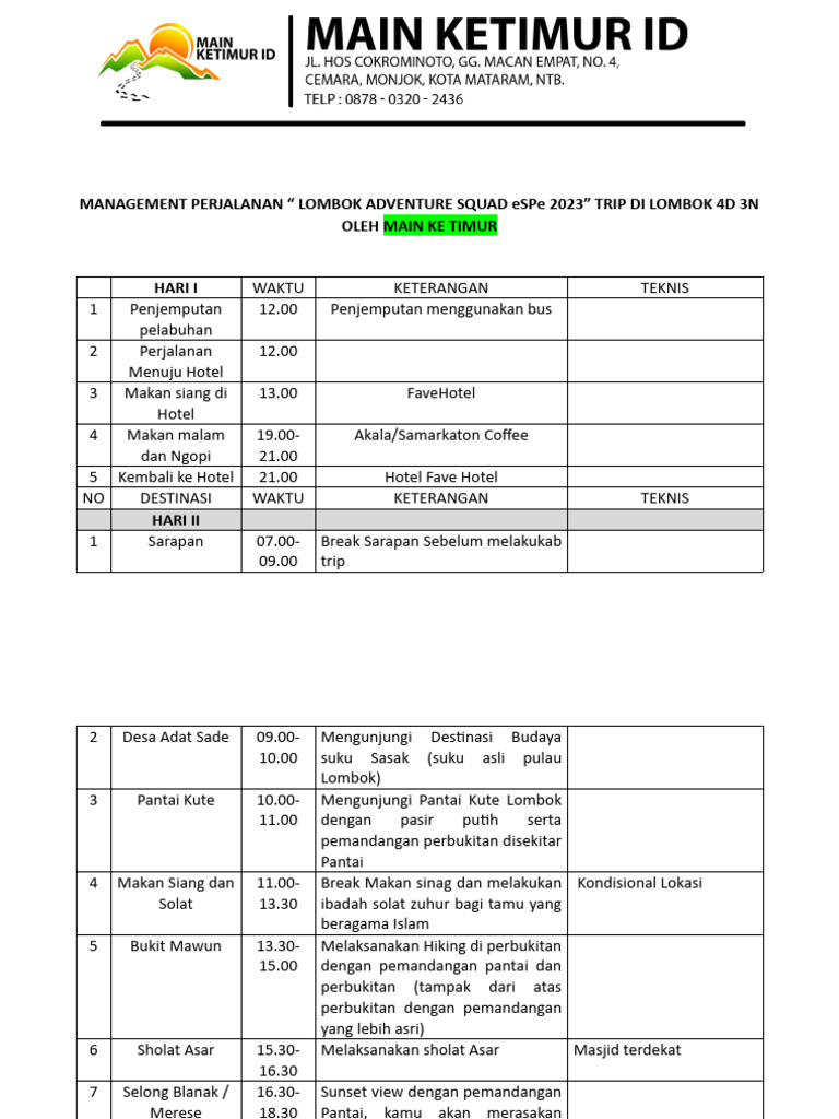 Rundown Trip Revisi | PDF