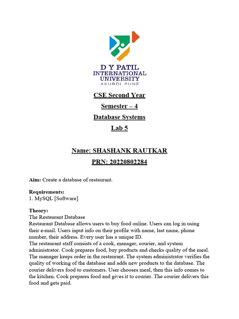 20220802284_DBS_Lab_5 | PDF | Databases | Information Technology