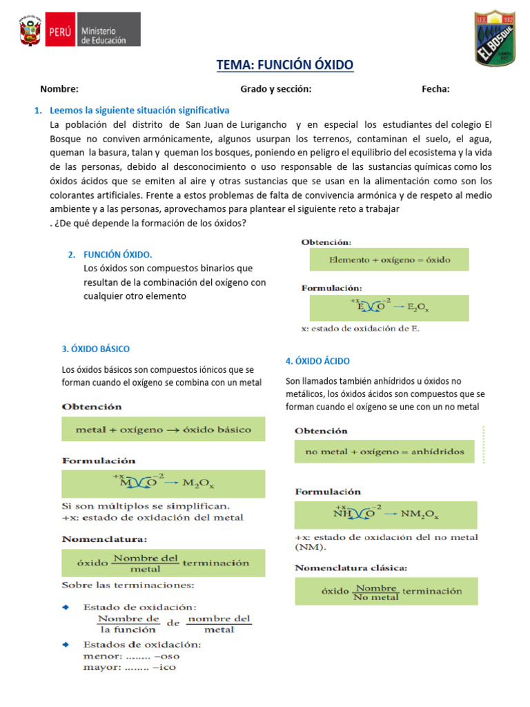 Ficha Óxidos | PDF | Óxido | Elementos químicos