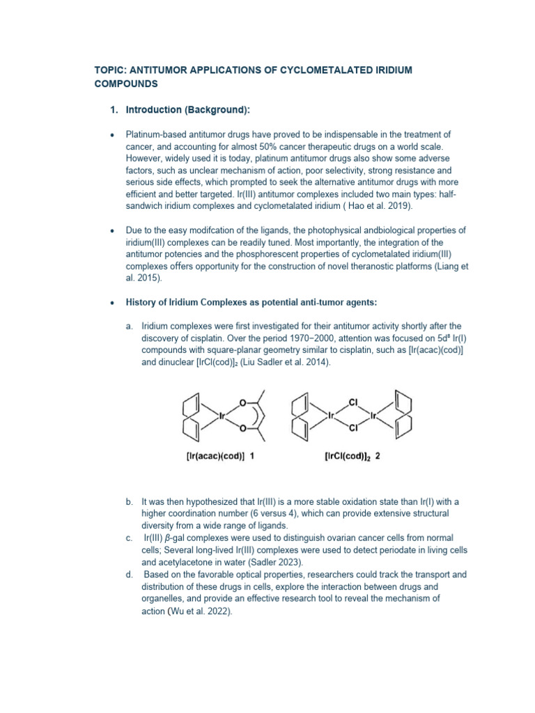 Anticancer Applications of Iridium Complexes | PDF | Chemotherapy ...