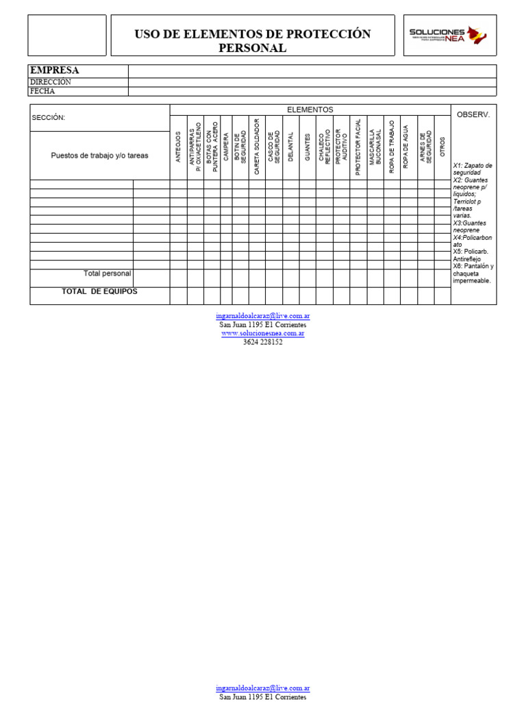 Planilla Uso Epp Anillado | PDF