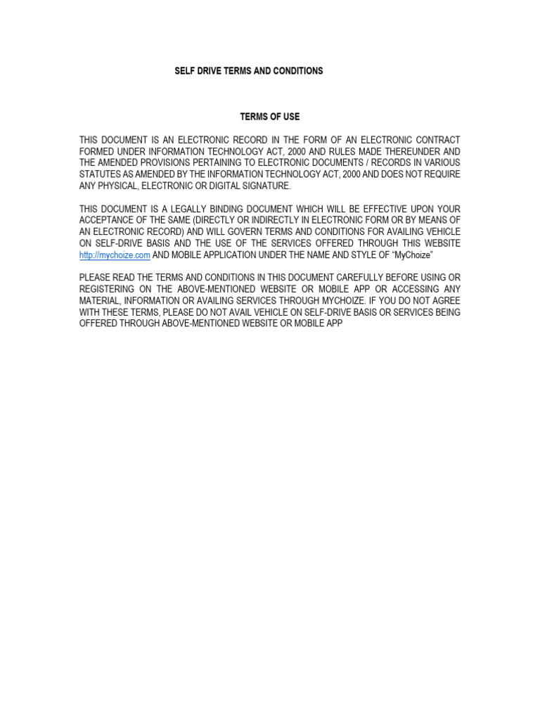 Self Drive - Terms and Conditions | PDF | Indemnity | Insurance