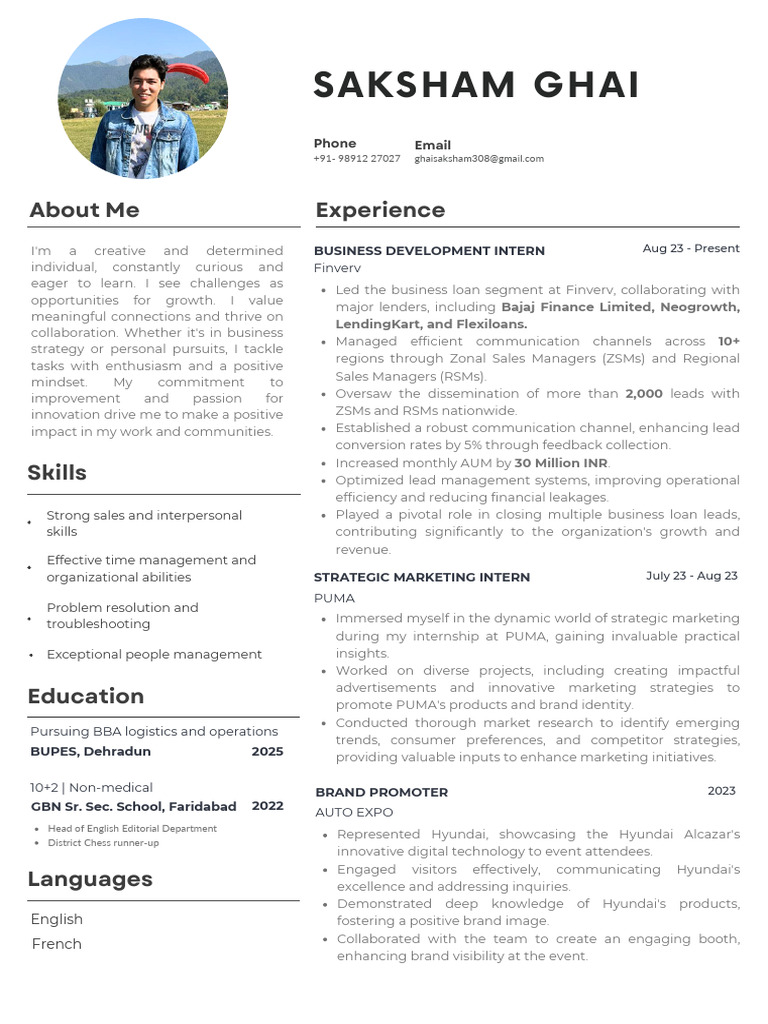 Saksham Ghai - Curriculum Vitae | PDF | Brand | Marketing Strategy