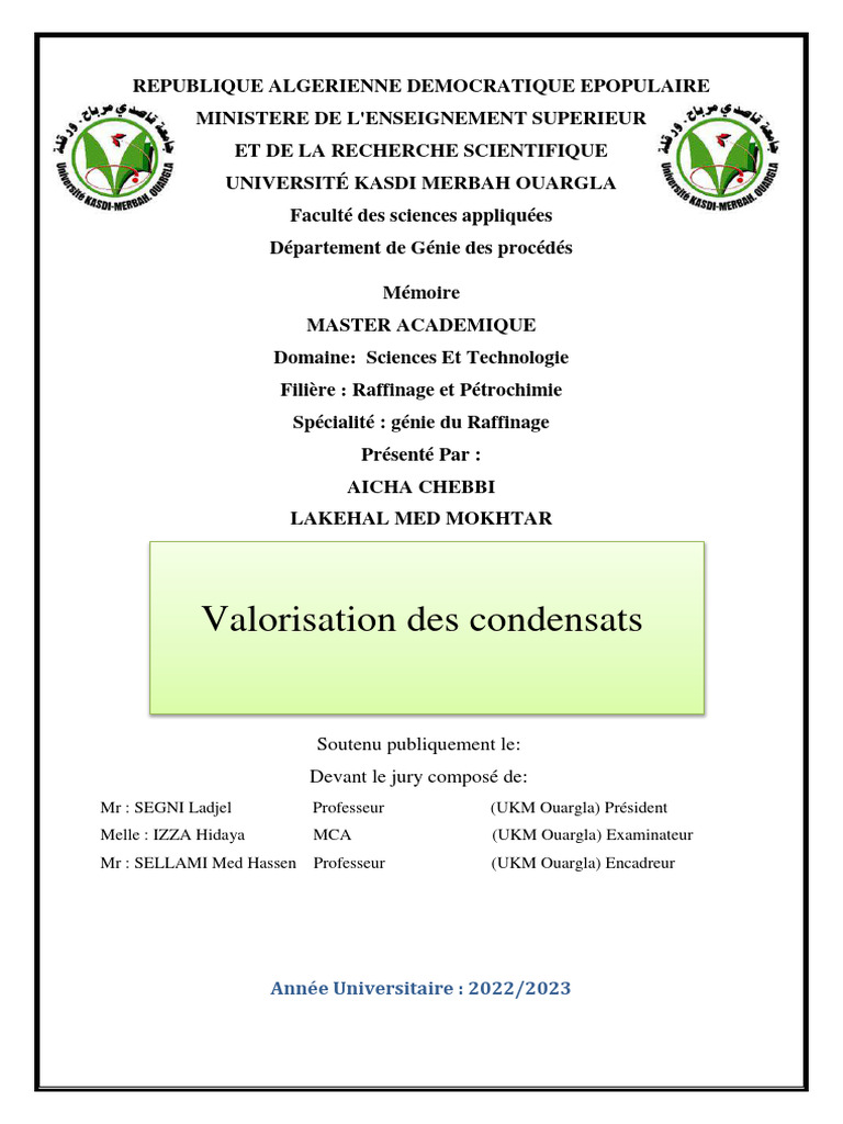 Memoire AM-condensats FINAL... - Compressed | PDF | Gaz de pétrole liquéfié | Gaz naturel