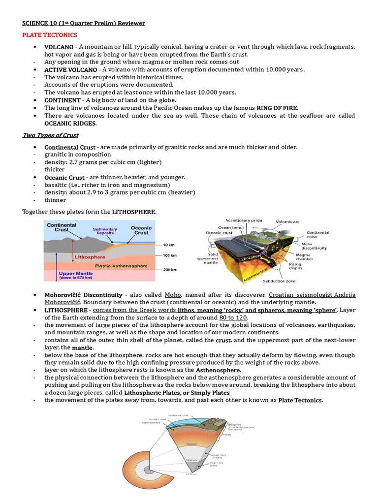 SCIENCE 10 (1st Quarter Prelim) Reviewer | PDF | Volcano | Seismology
