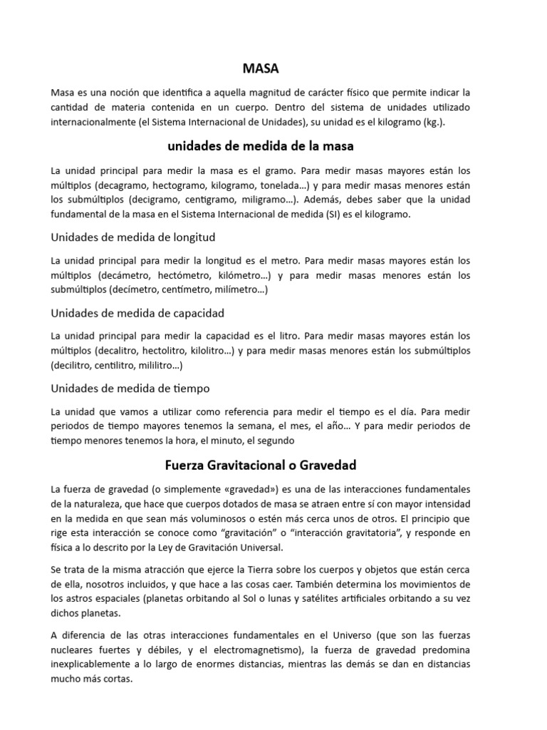 MASA | PDF | Masa | Gravedad