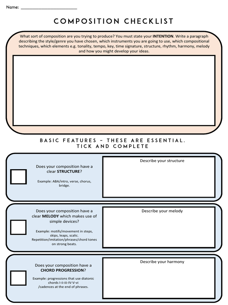 Composition Checklist GCSE Music-1 | PDF | Chord (Music) | Musical ...