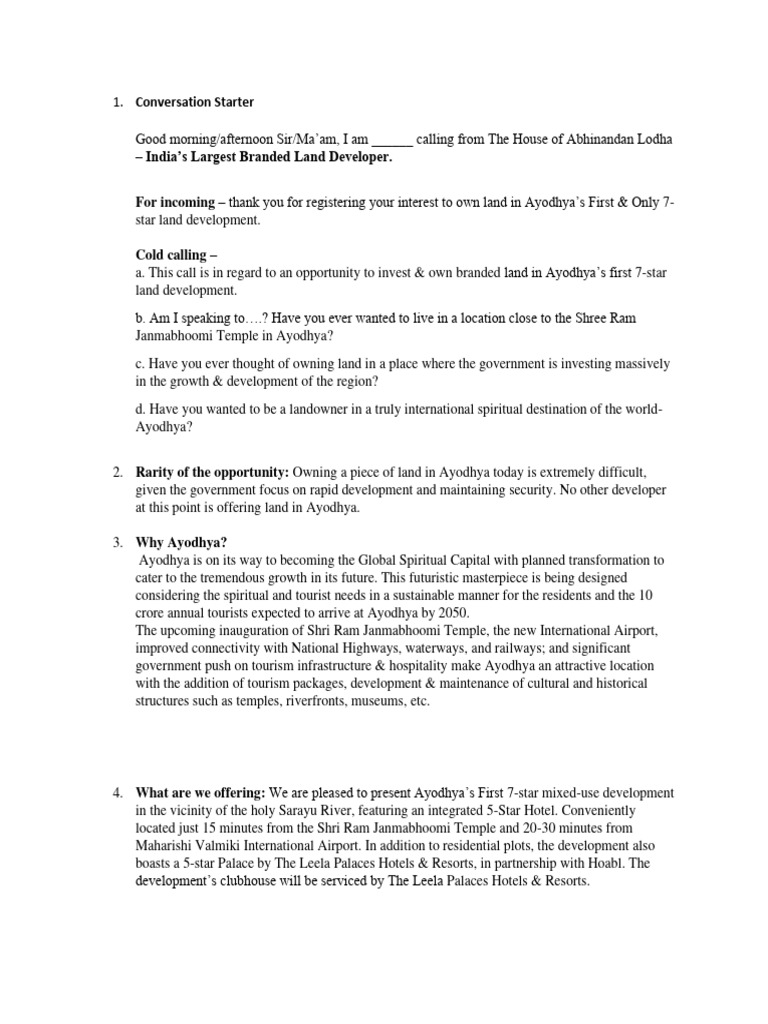 3232CP Ayodhya Calling Script - R2 | PDF | Tourism | Economies