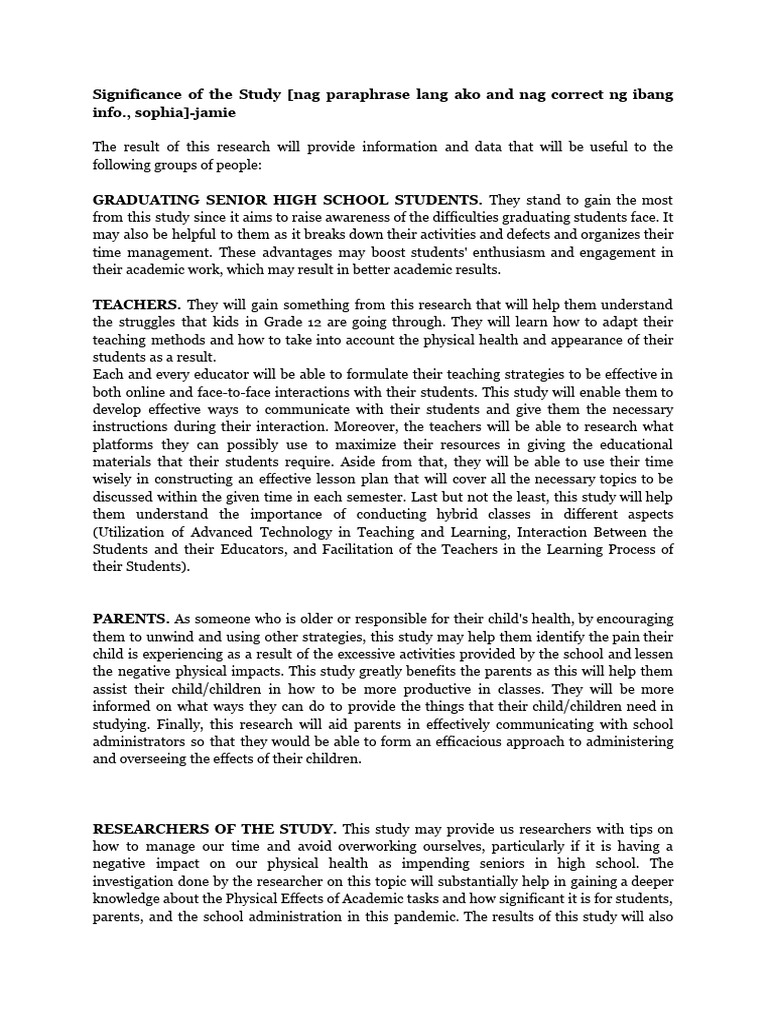Significance of The Study | PDF | Teachers | Lesson Plan
