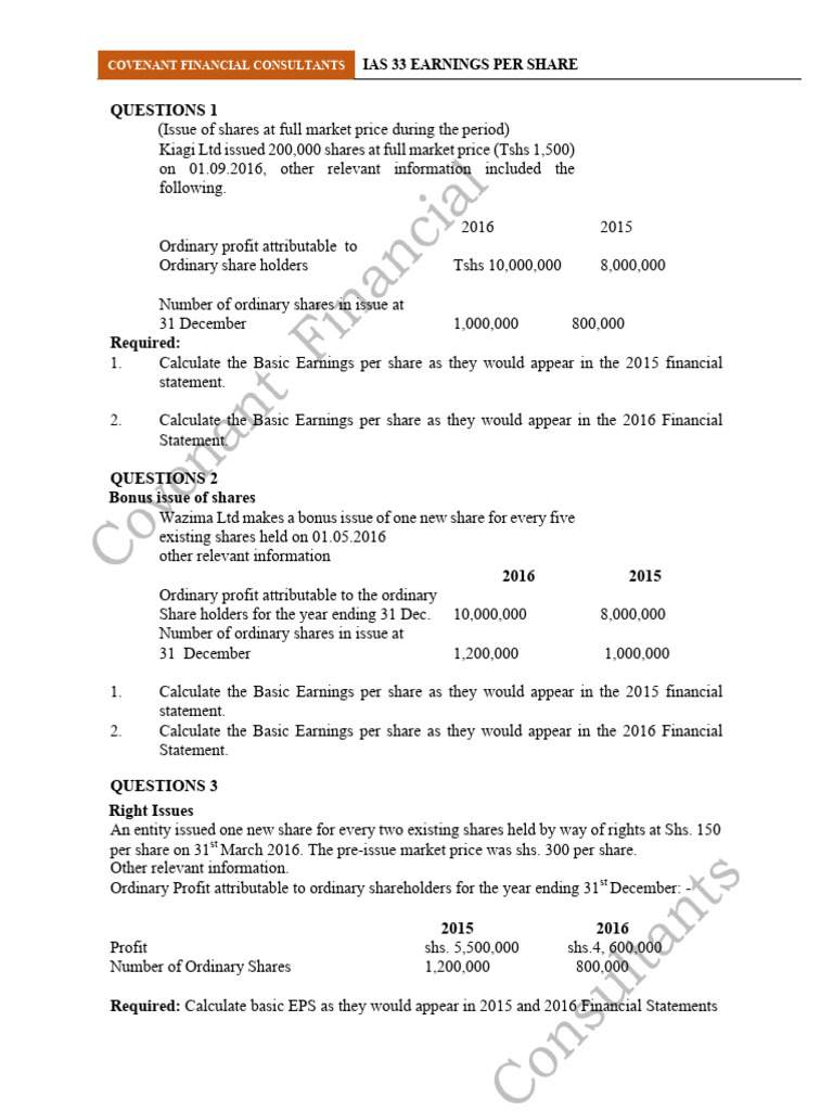 Ias 33 Earnings Per Share Review Questions | PDF | Earnings Per Share ...