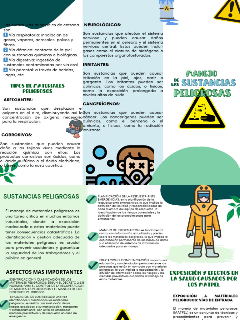 Tríptico Informativo de MANEJO DE SUSTANCIAS PELIGROSAS | PDF | Mercancías peligrosas | Cáncer