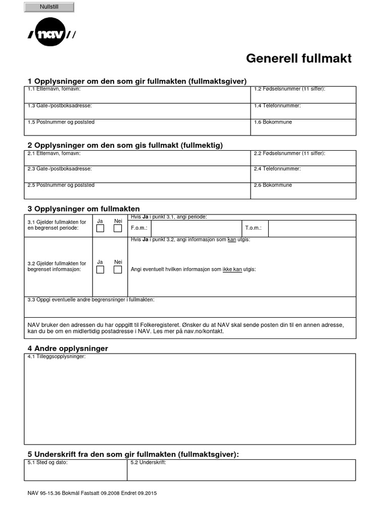 NAV - Generell Fullmakt | PDF