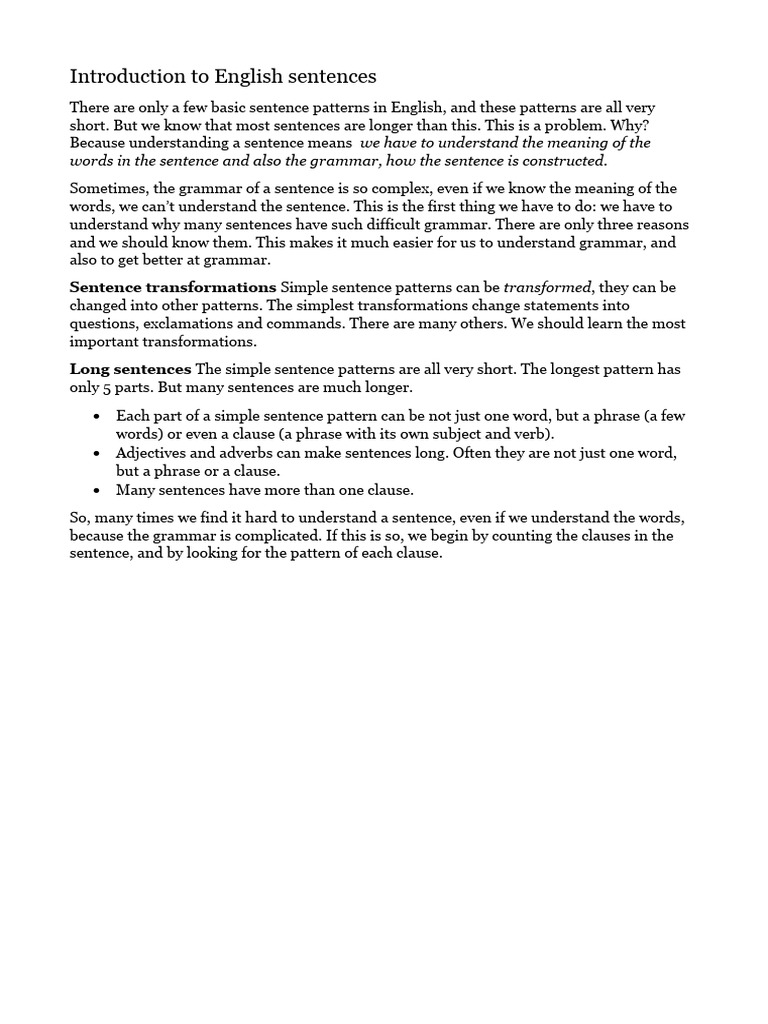 Introduction To English Sentences | PDF | Language Arts & Discipline