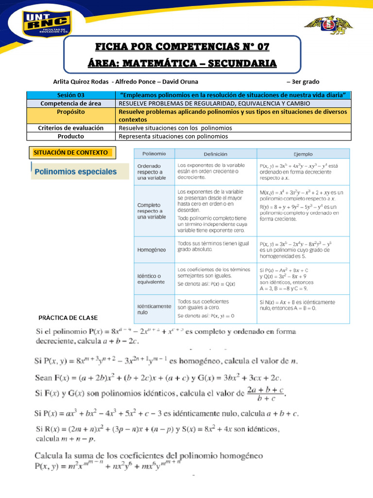 Ficha 07 Mate 3° Ii Unidad | Descargar gratis PDF | Matemáticas | Álgebra