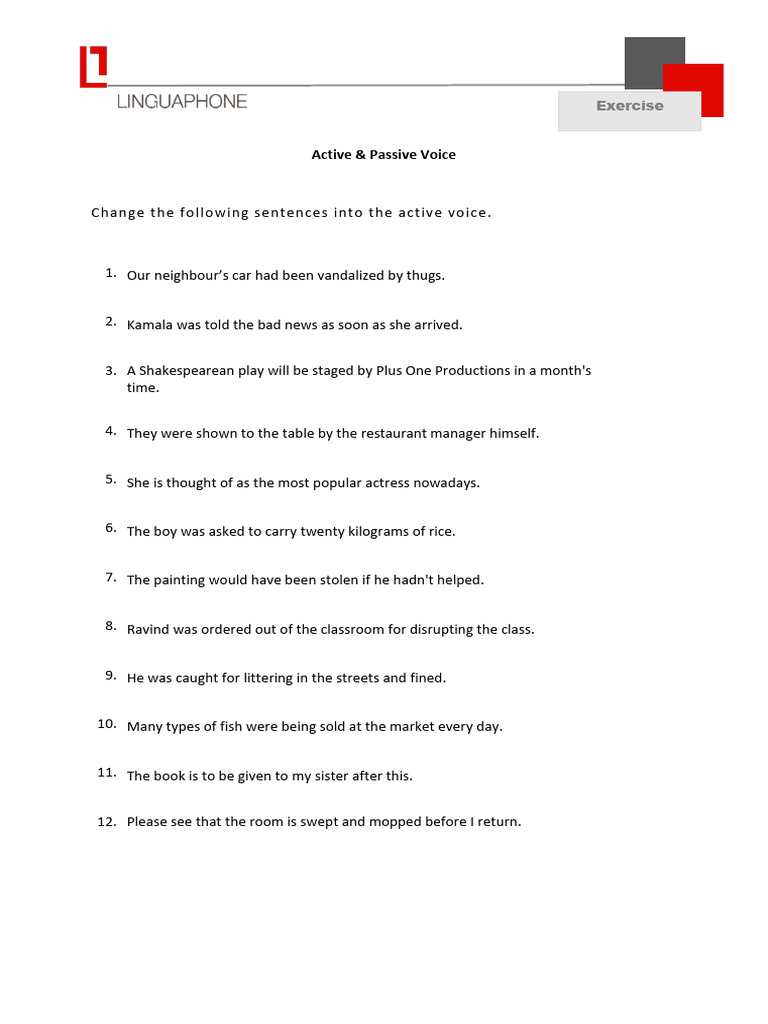 Active & Passive Voice - Exercise | PDF