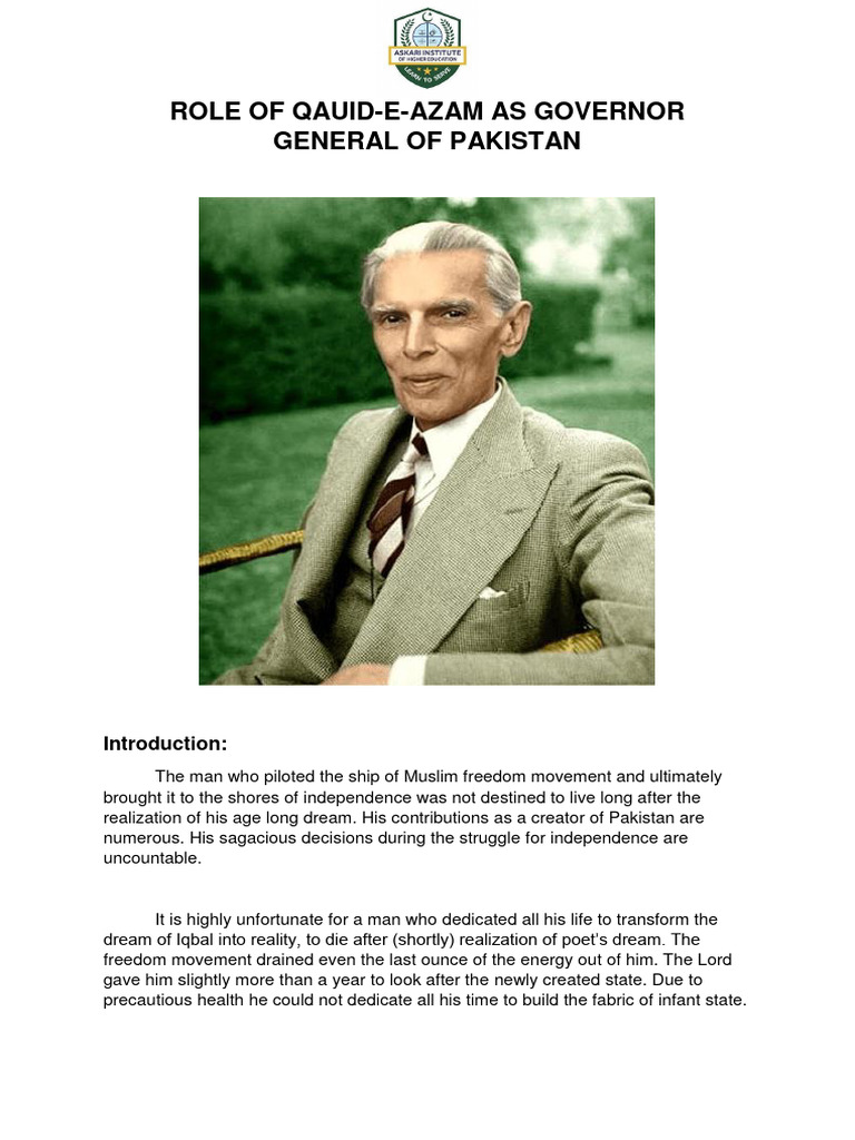 Jinnah's Leadership as Pakistan's Governor General | PDF | Muhammad Ali ...