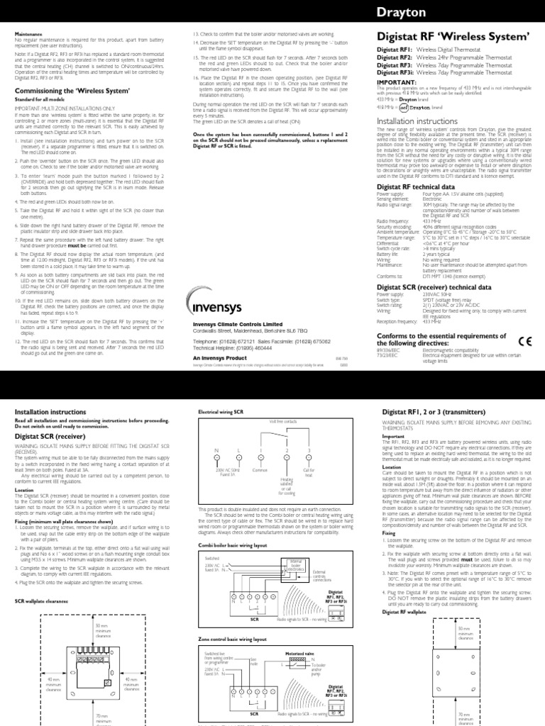 Digistat Instructions | PDF | Thermostat | Electrical Wiring