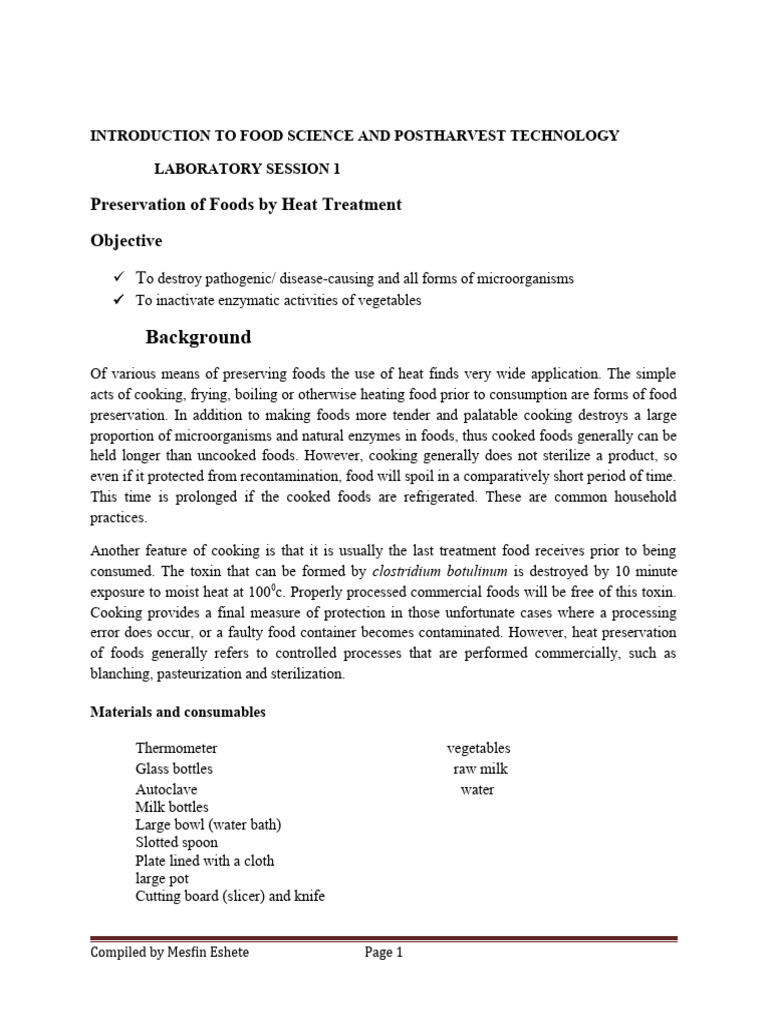 Heat Preservation and Processing Lab. (AutoRecovered) | PDF | Food ...