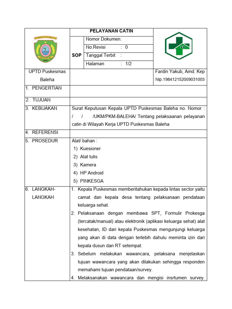 Sop Pelayanan Catin | PDF | Sains & Matematika