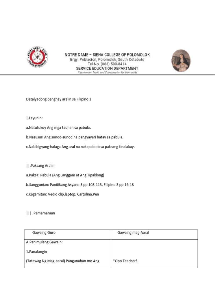 Detalyadong Banghay Aralin Sa Filipino3 | PDF