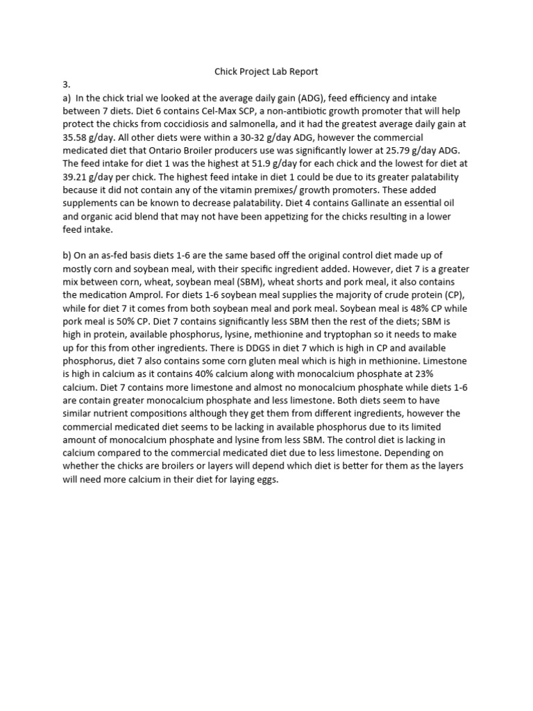 Chick Project Lab Report | PDF | Flour | Wheat